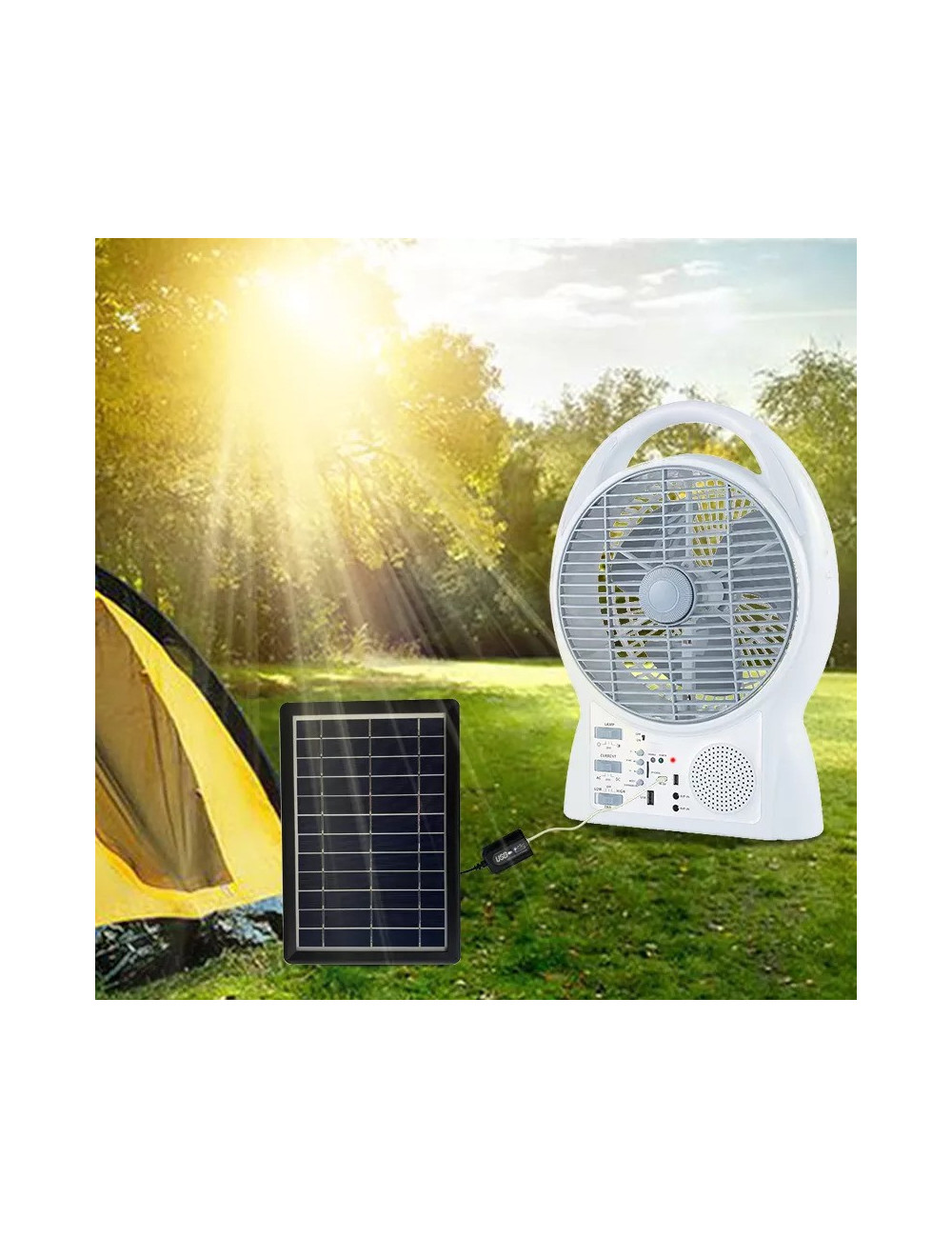 GD-8029 - RECHARGEABLE BOX FAN 5V USB OUTPUT WITH SOLAR PANEL 6W
