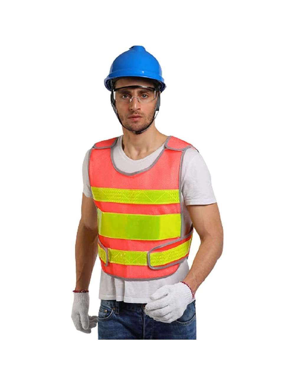 SAFETY VEST NET CLOTH LATTICE BRIGHT REFLECTIVE STRIP VELCRO 75G RED