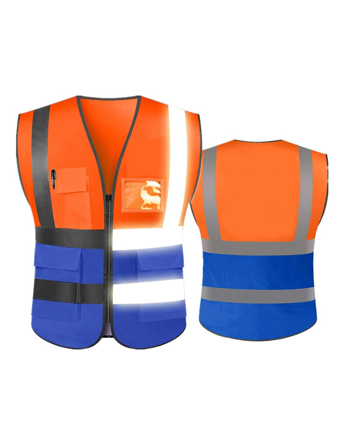 SAFETY VEST PEACH NET BRIGHT REFLECTIVE STRIP PVC POCKET BLUE AND ...